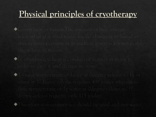 CRYOTHERAPY and its effect on body and lewis hunting reaction | PPTX