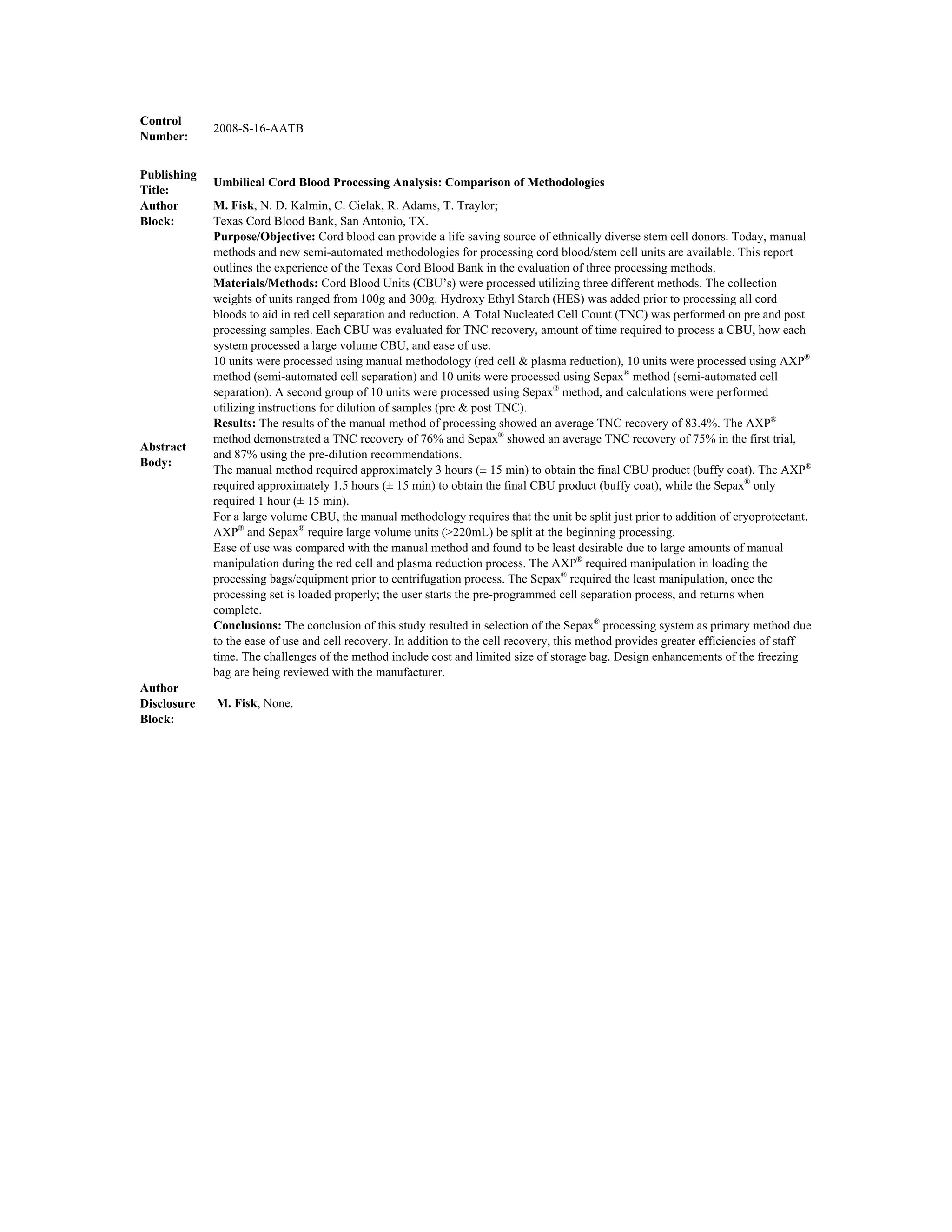 Cryoviva India - Umbilical Cord Blood Processing Analysis | PDF