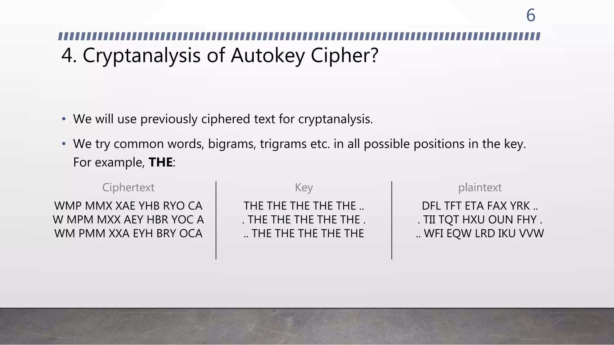 Cryptanalysis of autokey cipher | PPTX