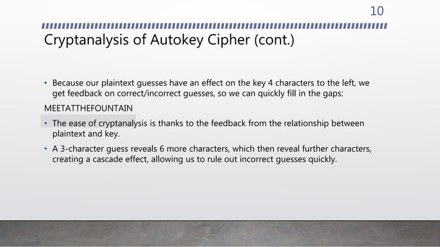 Cryptanalysis of autokey cipher | PPTX | Programming Languages | Computing