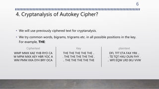 Cryptanalysis of autokey cipher | PPTX