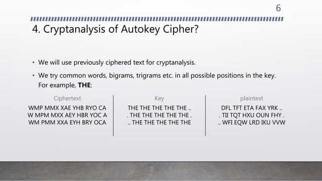 Cryptanalysis of autokey cipher | PPTX | Programming Languages | Computing