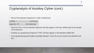 Cryptanalysis of autokey cipher | PPTX