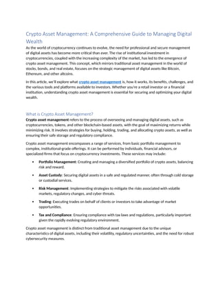Crypto Asset Management: A Comprehensive Guide to Managing Digital ...