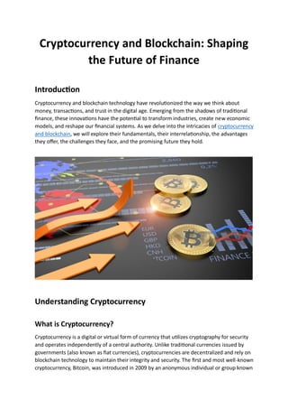 Cryptocurrency and Blockchain: Shaping the Future of Finance | PDF