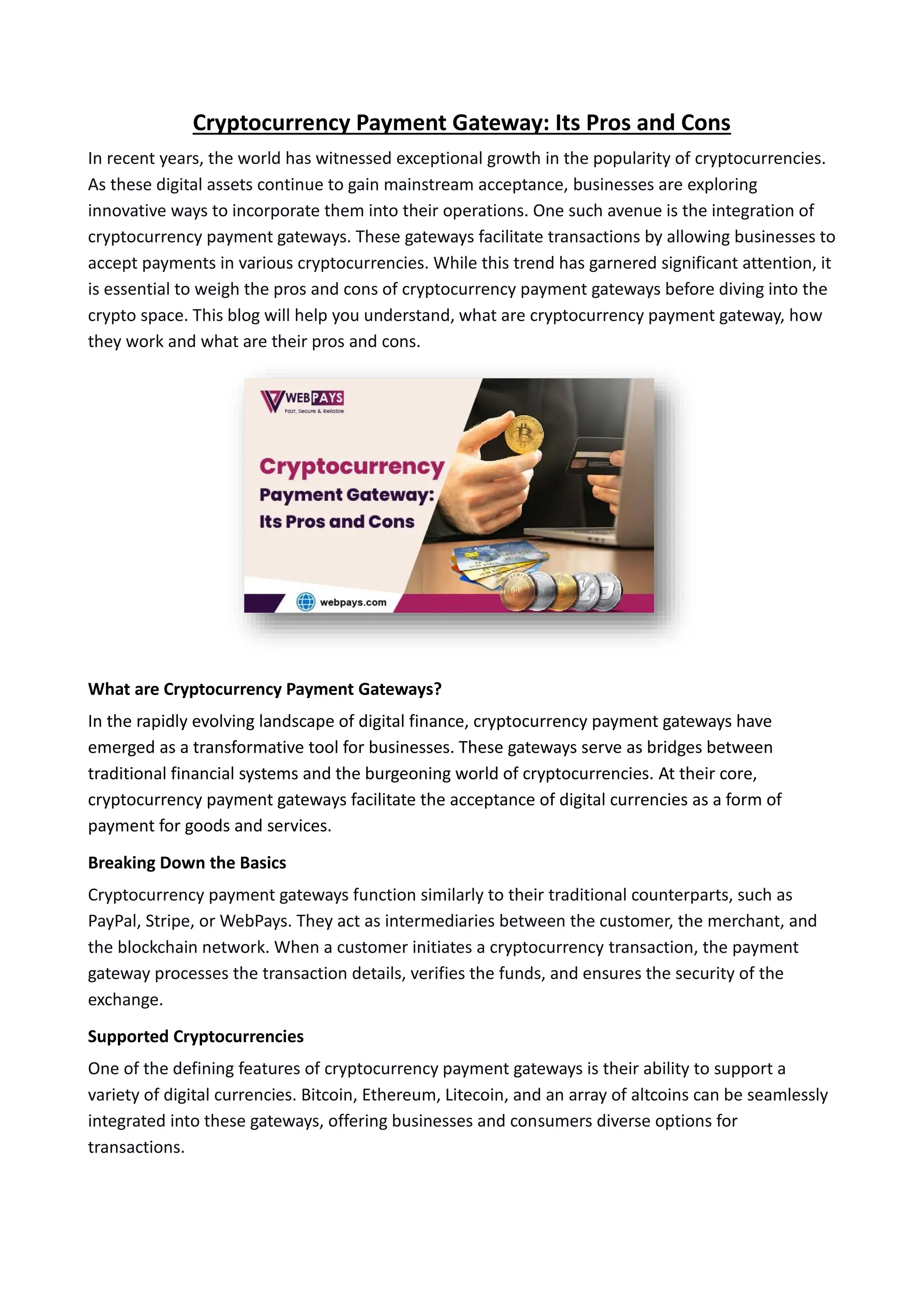 Cryptocurrency Payment Gateway Its Pros and Cons | PDF