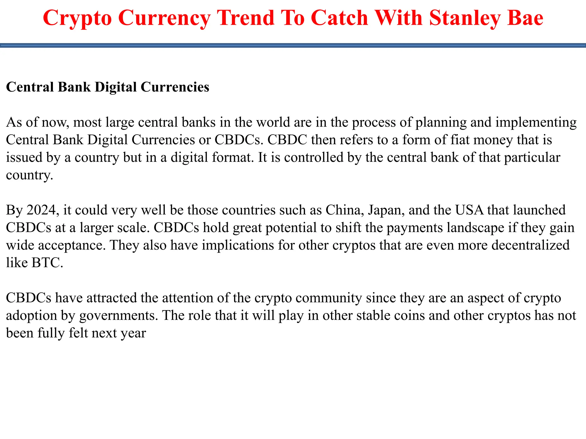 Crypto Currency Trend To Catch With Stanley Bae | PPT