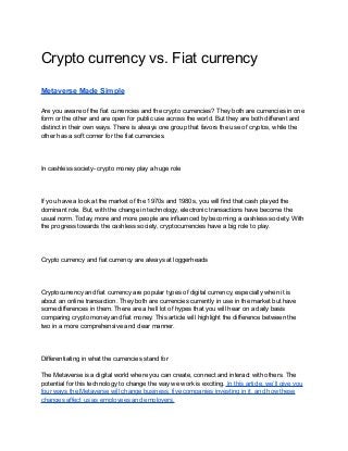 Crypto Currency Vs Fiat Currency | PDF