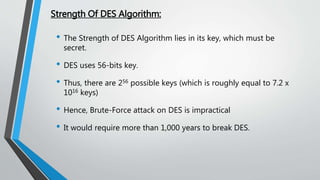 Cryptographic Algorithms: DES and RSA | PPT