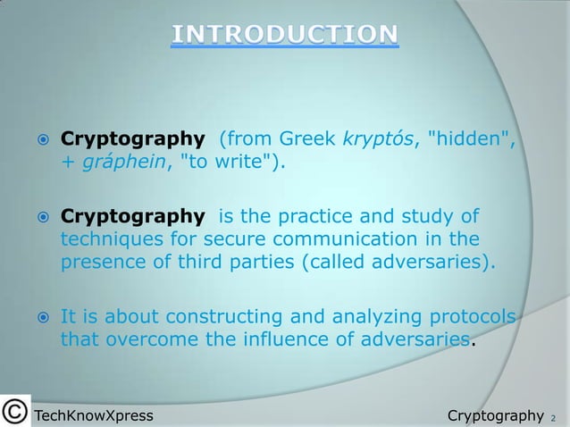 Cryptography | PPTX | Information and Network Security | Computing
