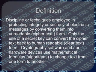 Cryptography | PPTX | Information and Network Security | Computing