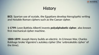 Cryptography.pptxhis document provides an overview of cryptography. It ...