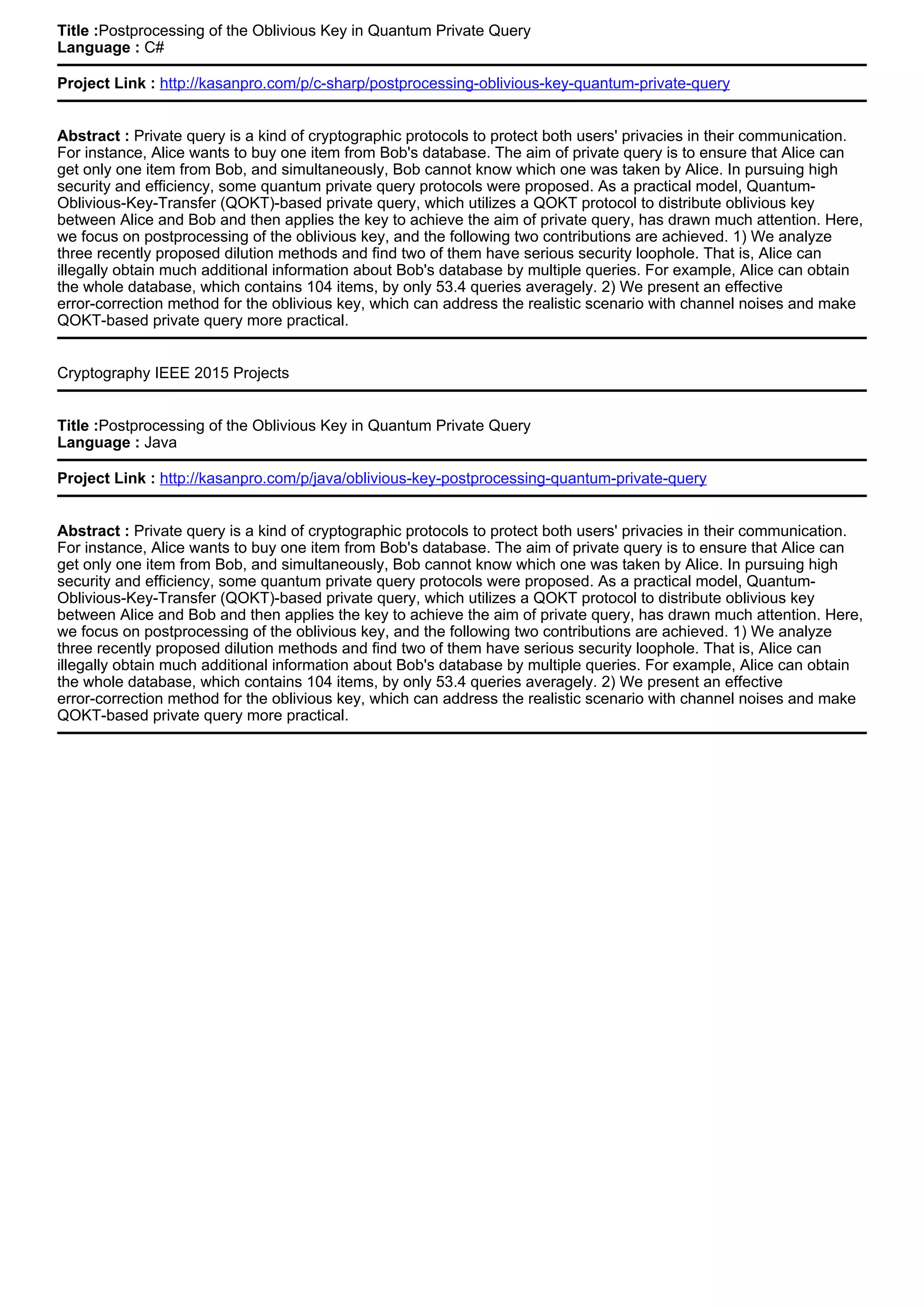 Cryptography IEEE 2015 Projects | PDF | Databases | Computer Software and Applications