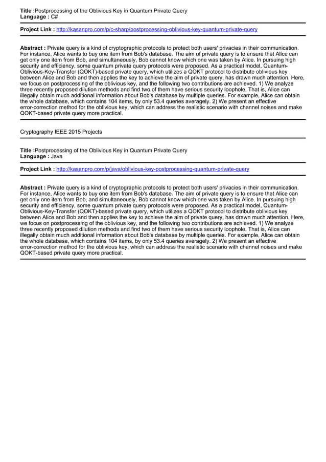 Cryptography IEEE 2015 Projects | PDF | Databases | Computer Software and Applications