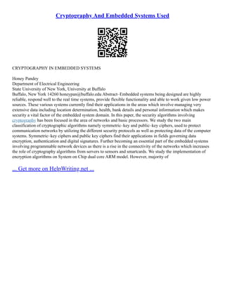 Cryptography And Embedded Systems Used | PDF | Information and Network ...