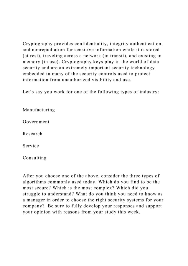 Cryptography Provides Confidentiality Integrity Authentication Docx