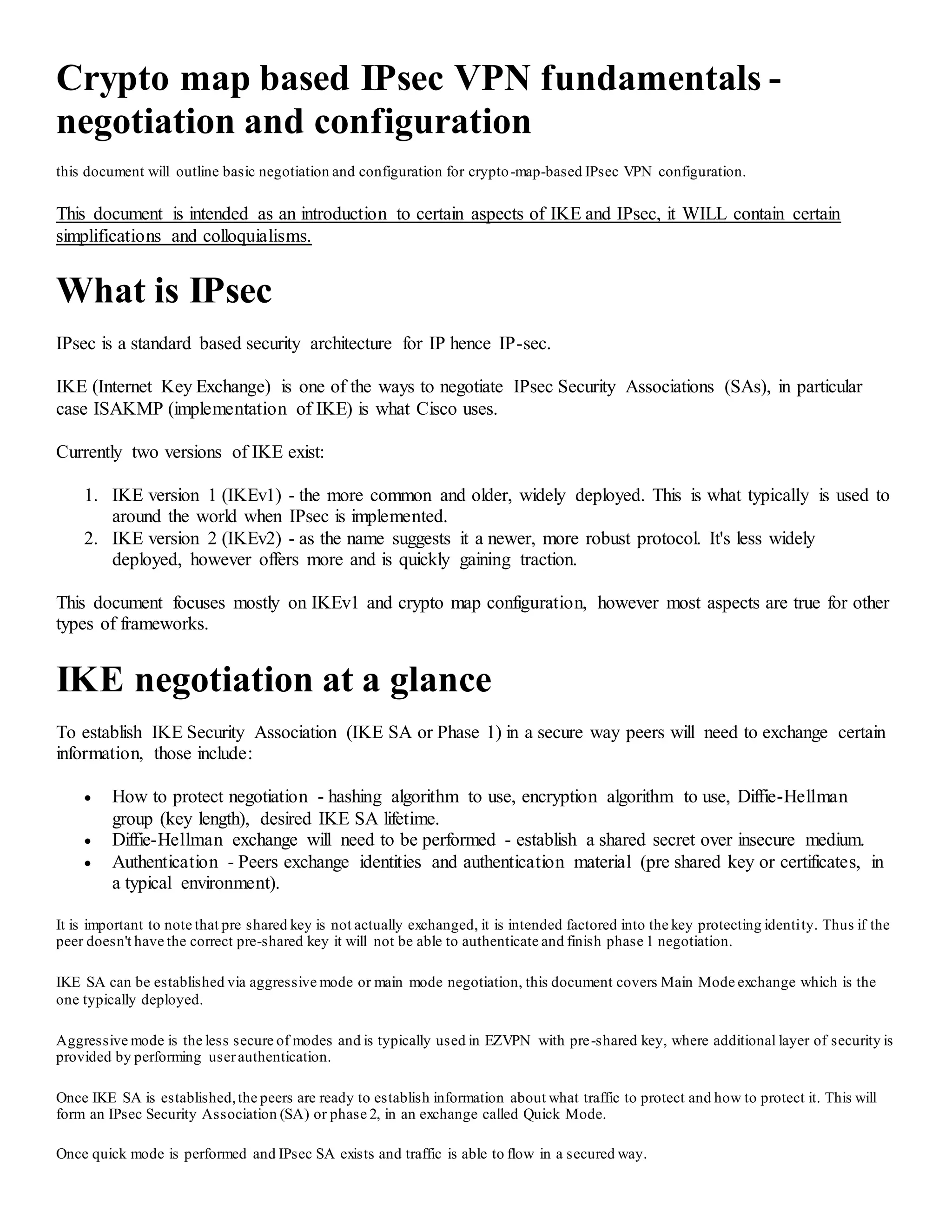Crypto map based IPsec VPN fundamentals - negotiation and configuration ...