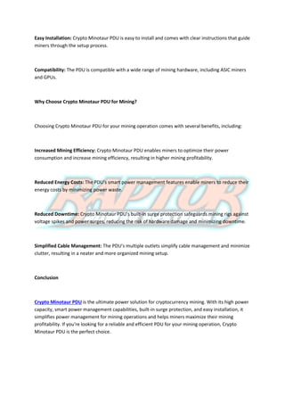 Crypto Minotaur PDU: The Ultimate Power Solution for Mining | PDF