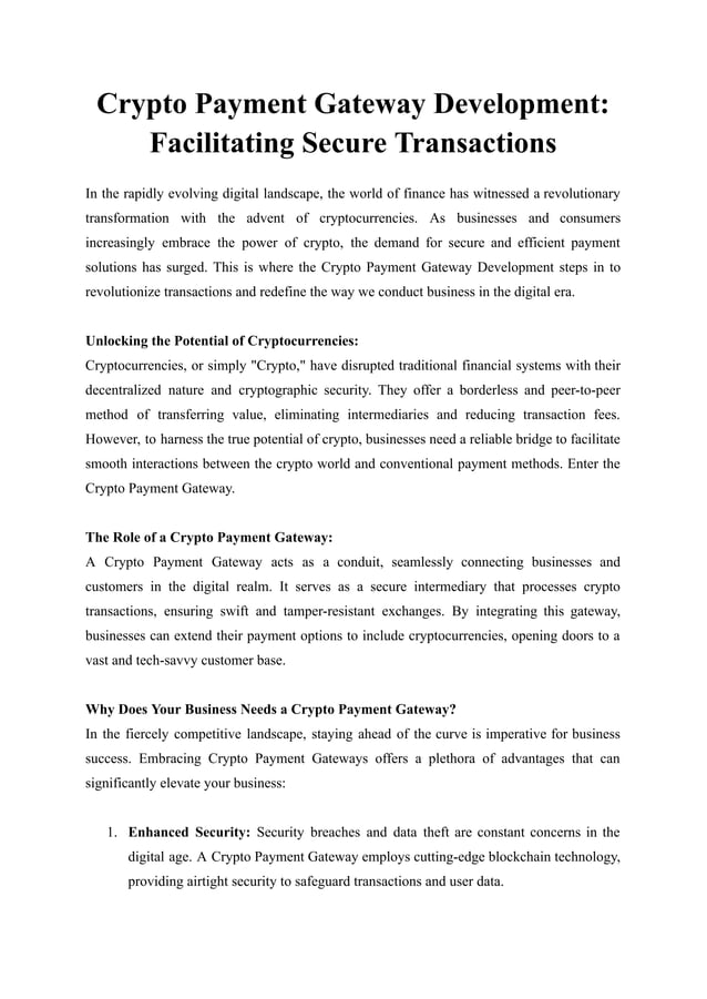 Crypto Payment Gateway Development: Facilitating Secure Transactions | PDF | Web Development ...