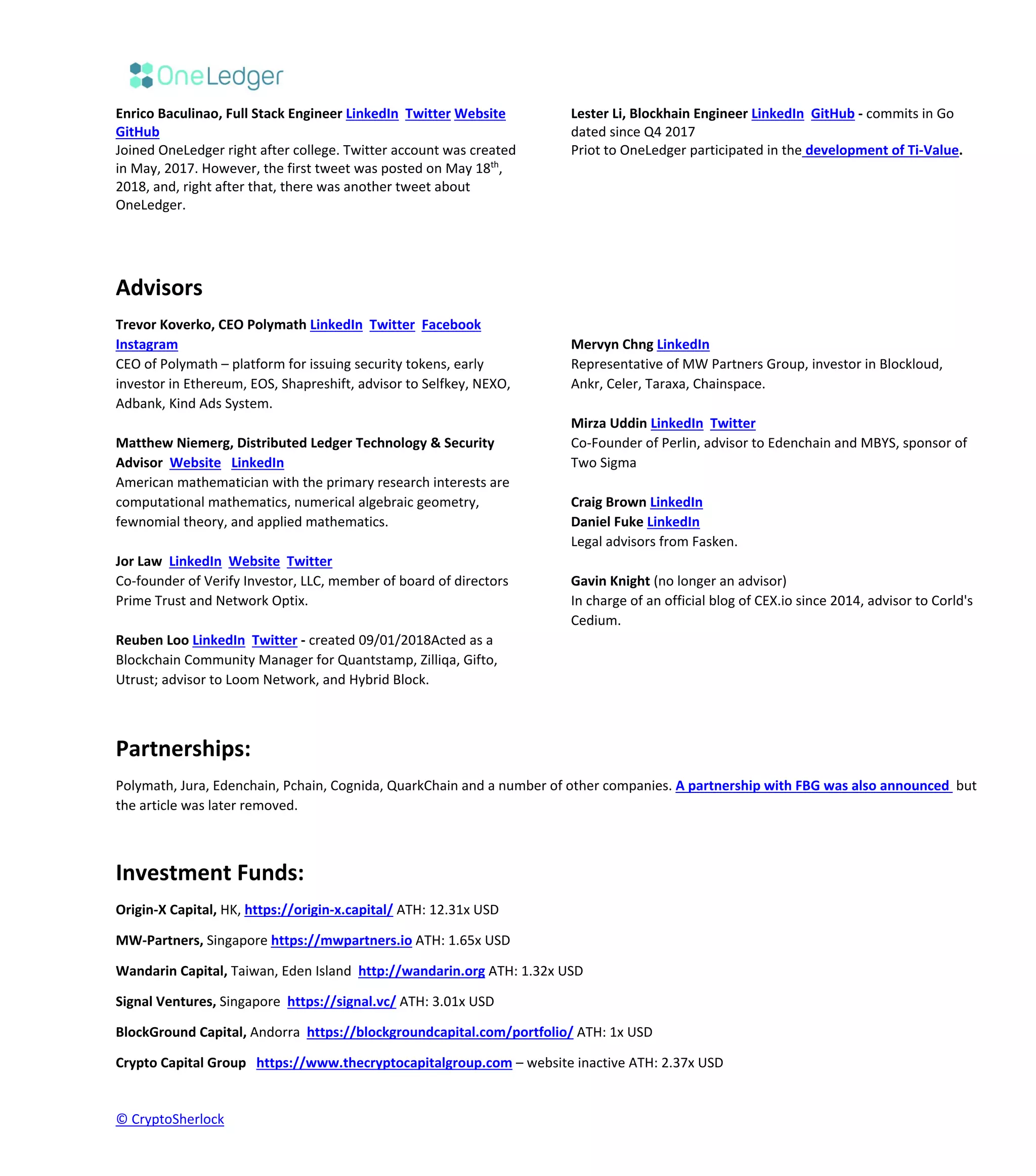 Cryptosherlock oneledger research | PDF