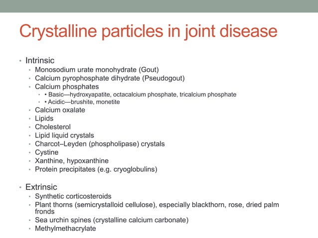 Crystal associated arthropathies | PPTX | Bone and Joint Conditions ...