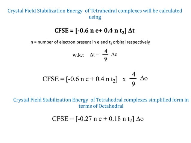 Crystal field stabilization energy | PPTX | Chemistry | Science
