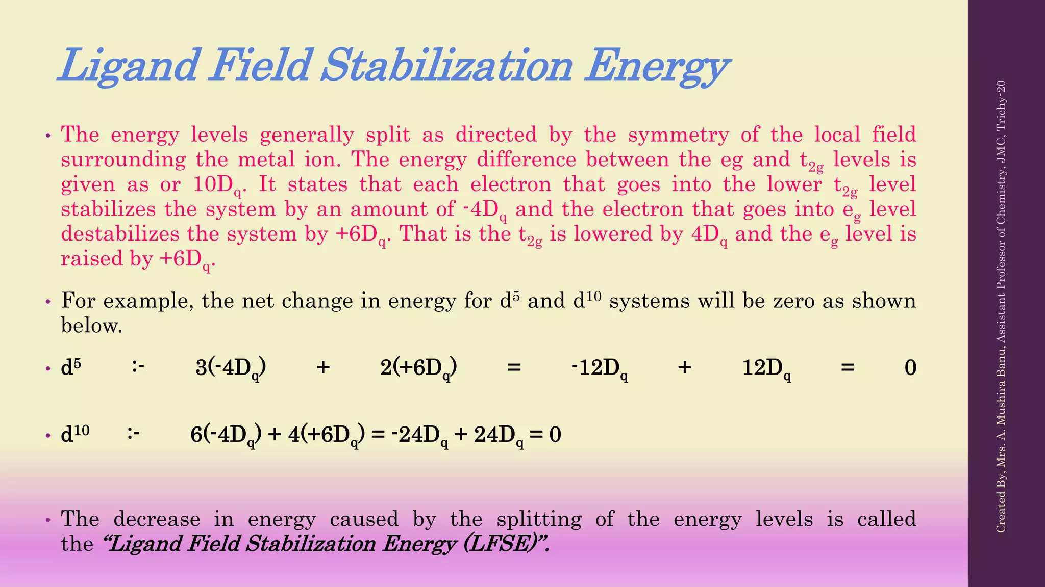 CRYSTAL FIELD THEORY OCTAHEDRAL SPLITTING.pptx