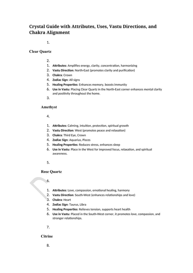 Crystal Guide with Attributes, Uses, Vastu Directions, and Chakra ...