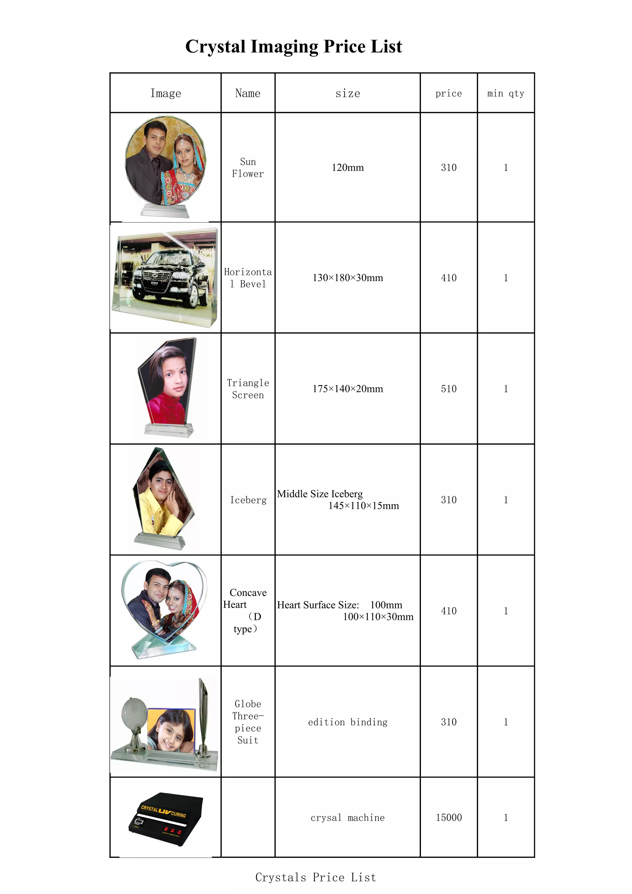 Crystal Price List 09 | XLS