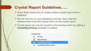 Crystal report | PPTX | Databases | Computer Software and Applications