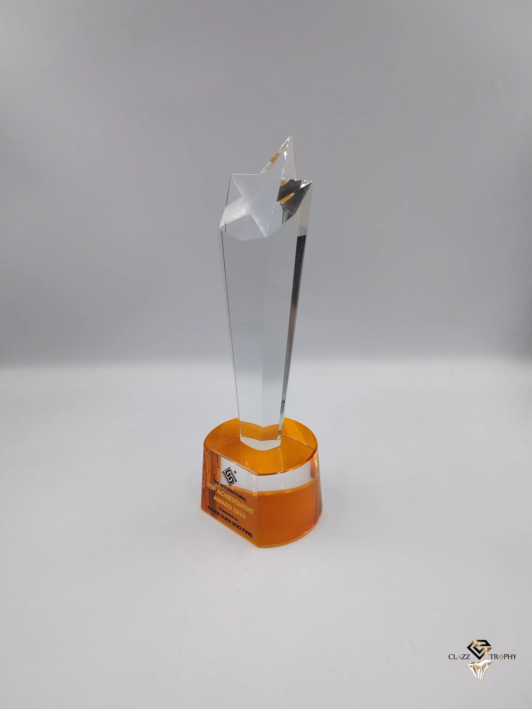 Crystal Star Trophy Orange base at Clazz Trophy Malaysia | #1 Reliable ...