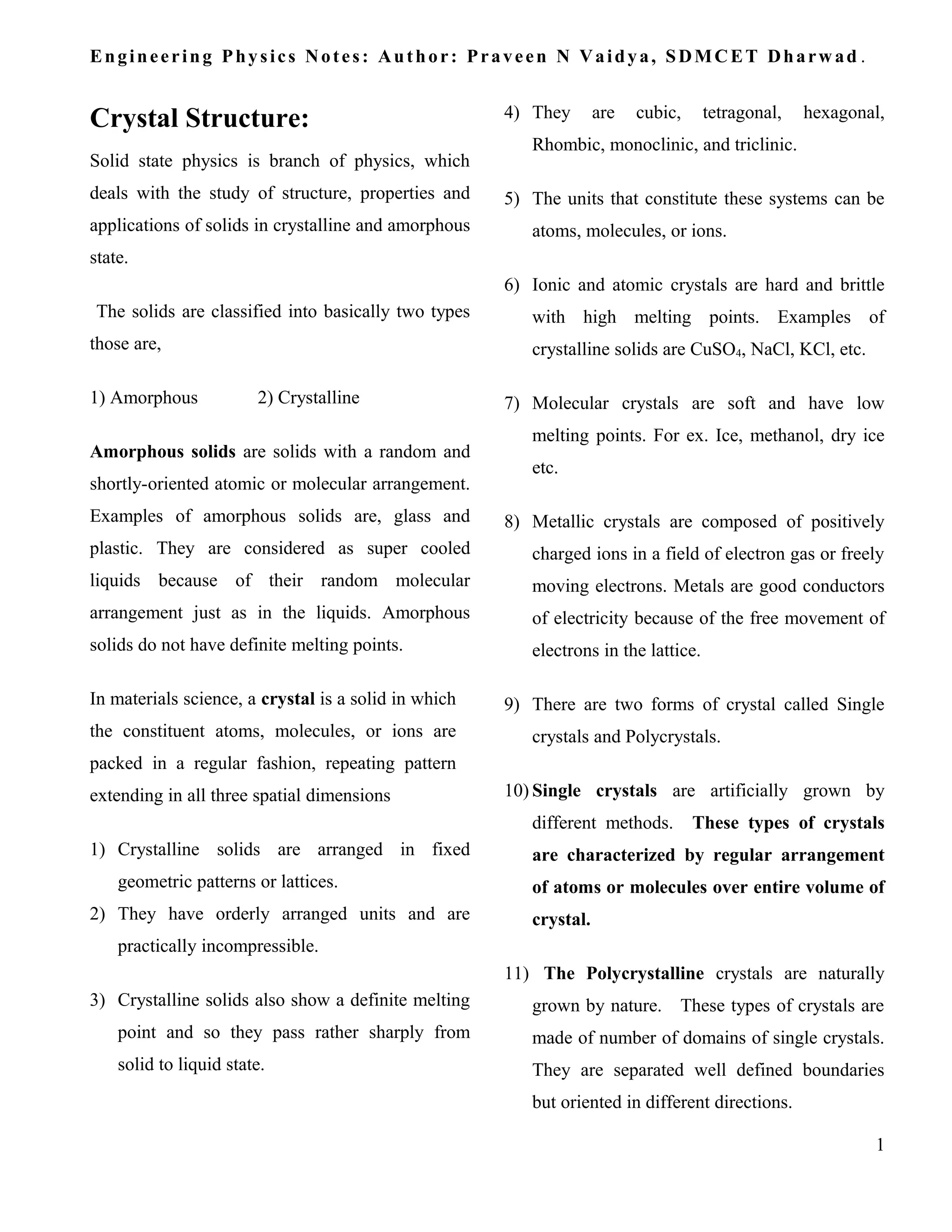 Crystal structure notes | DOC