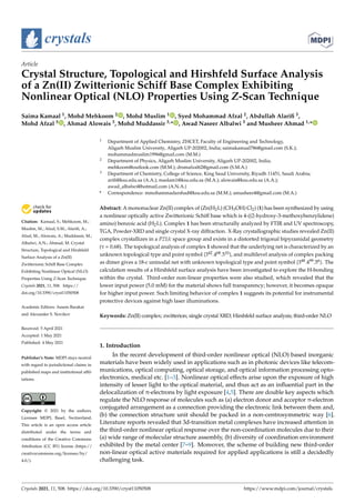 Crystal Structure, Topological and Hirshfeld Surface Analysis of a Zn(II) Zwitterionic Schiff ...