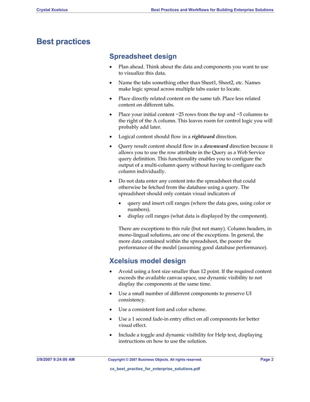 Crystal xcelsius best practices and workflows for building enterprise solutions | PDF