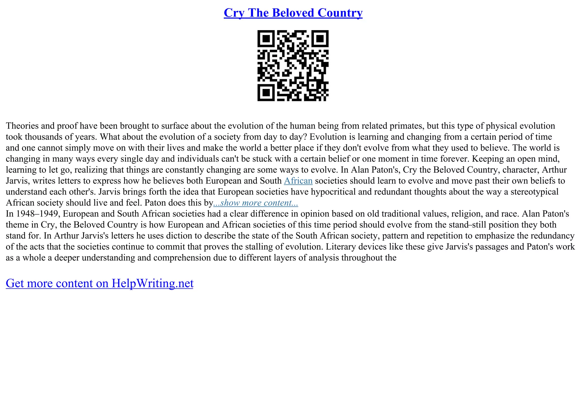Cry The Beloved Country | PDF