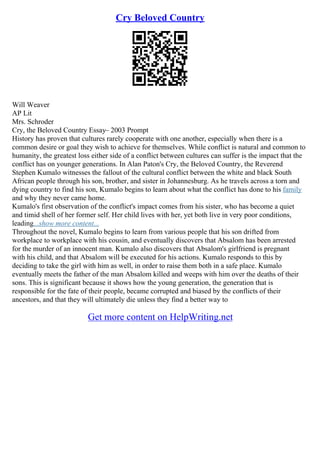 Cry The Beloved Country Essay | PDF | Science