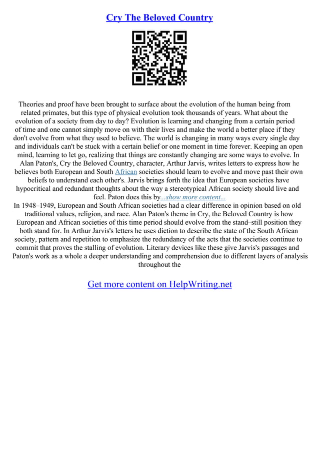 Cry The Beloved Country Essay | PDF | Science
