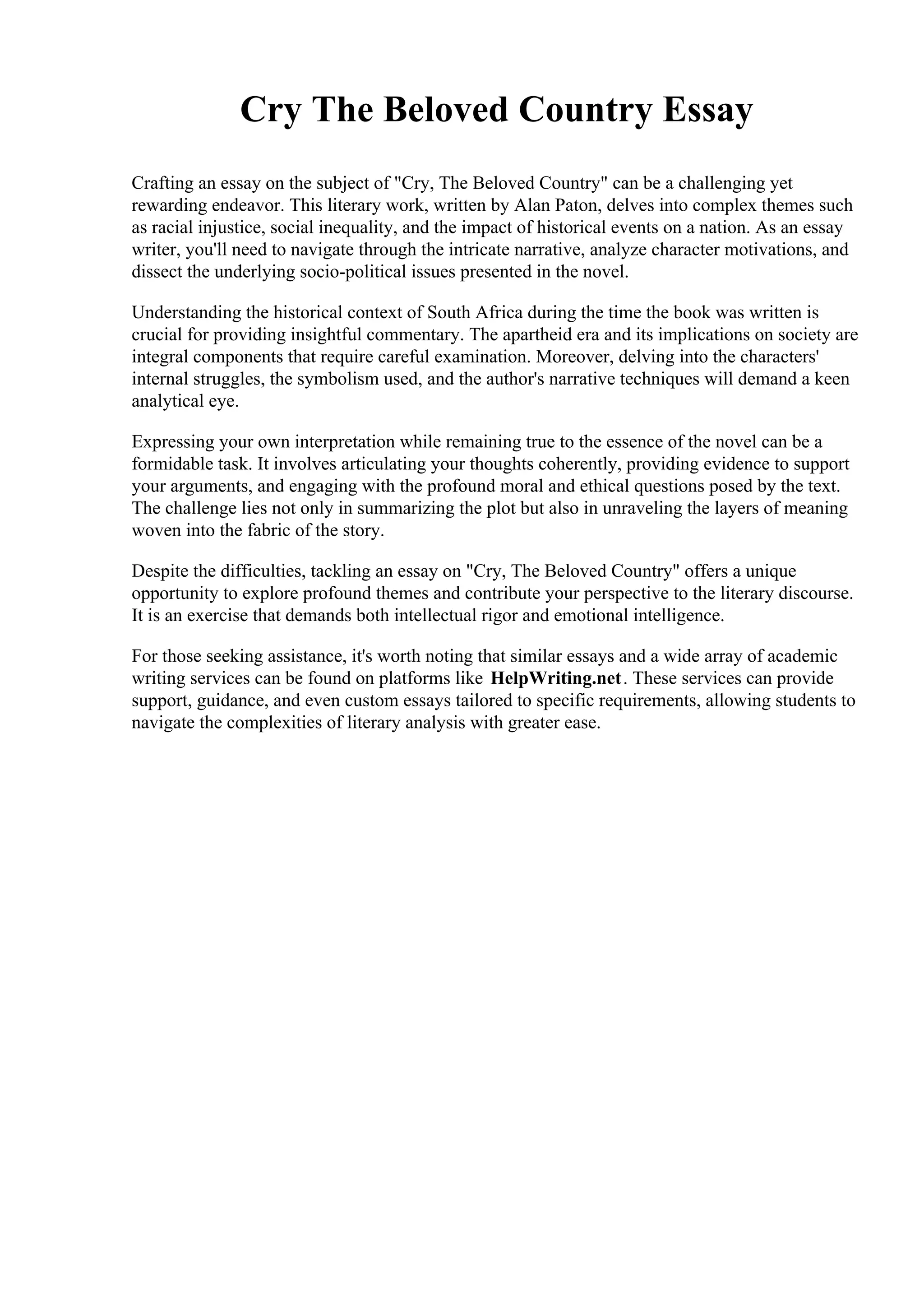 Cry The Beloved Country Essay.pdf