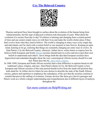 Cry The Beloved Country Essays | PDF | Science