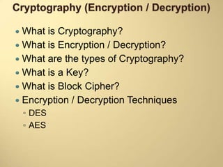cryptography in computer and its module and application | PPTX
