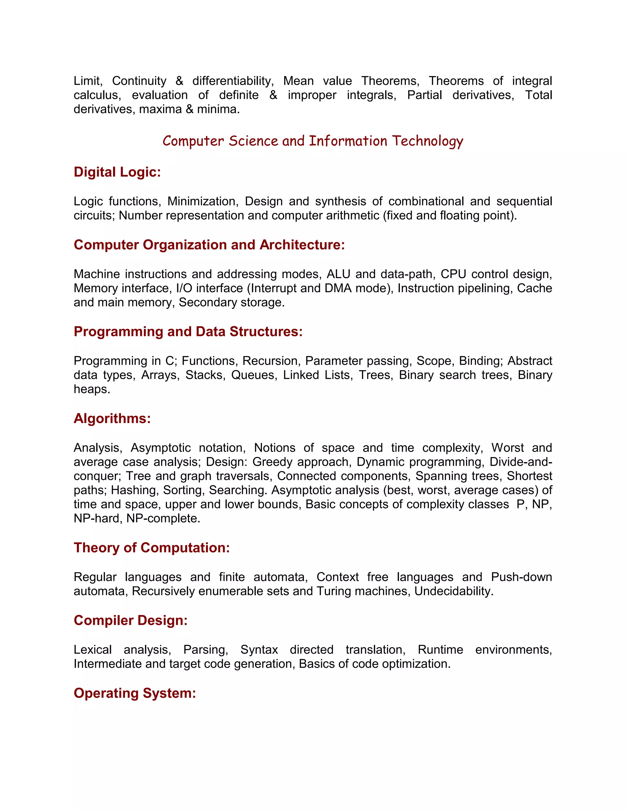 Computer Science-Gate Syllabus | PDF Computer Science-Gate Syllabus | PDF