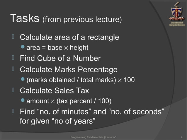 Fundamental Programming Lect 3 | PPT