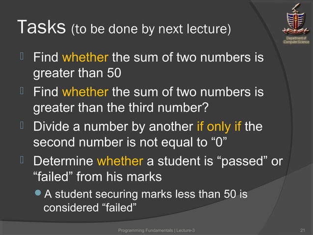 Fundamental Programming Lect 3 | PPT