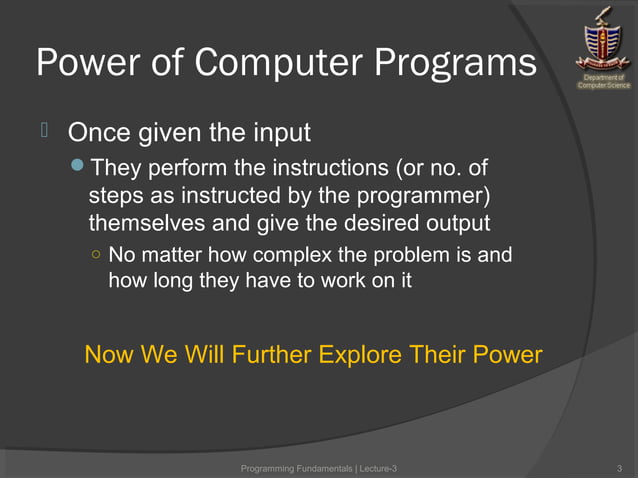 Fundamental Programming Lect 3 | PPT