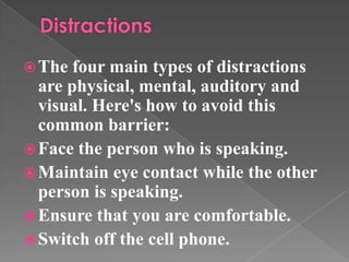 listening skills principles and barriers. | PPTX