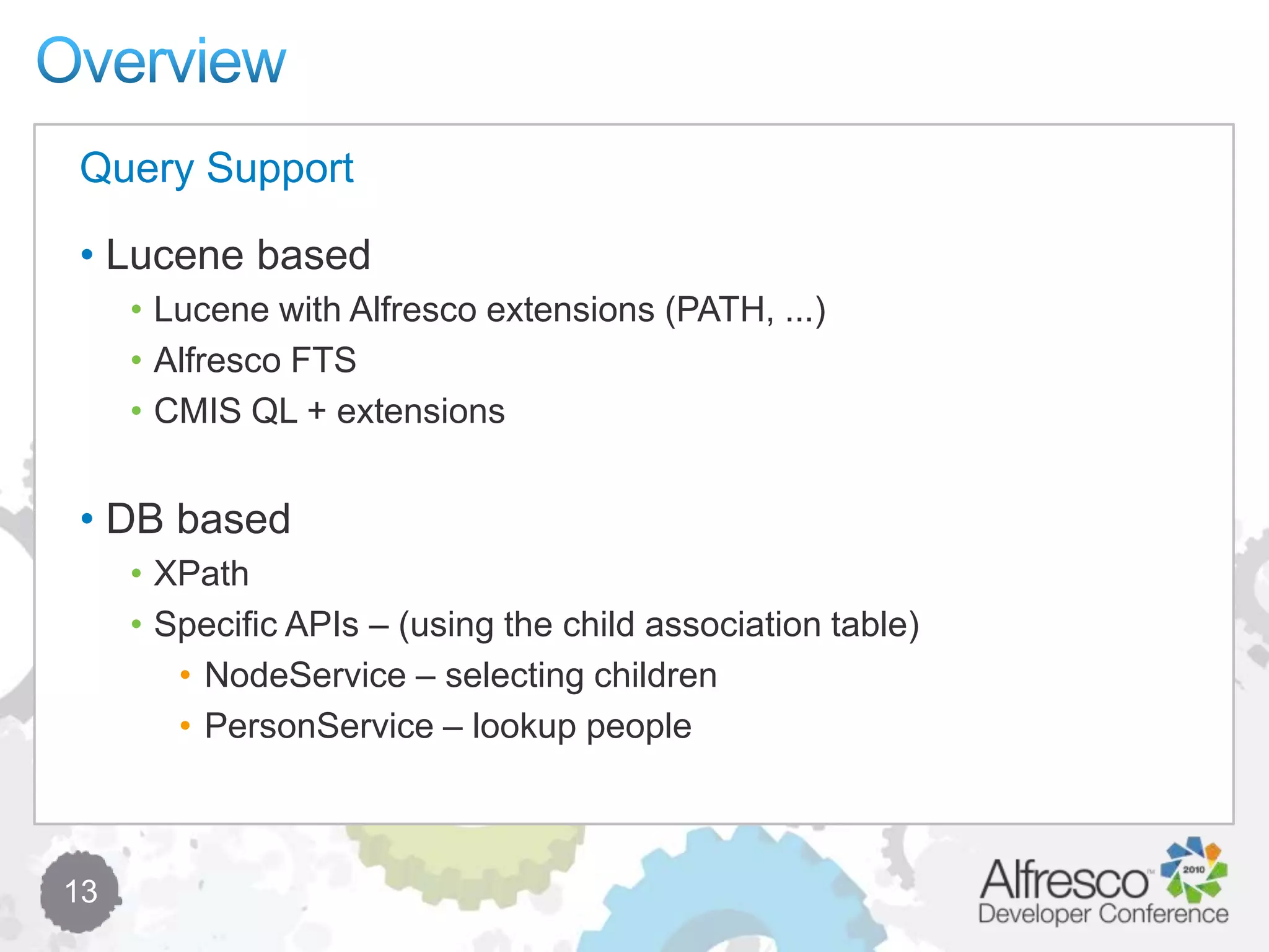 Alfresco Search Internals | PPTX | Databases | Computer Software and Applications