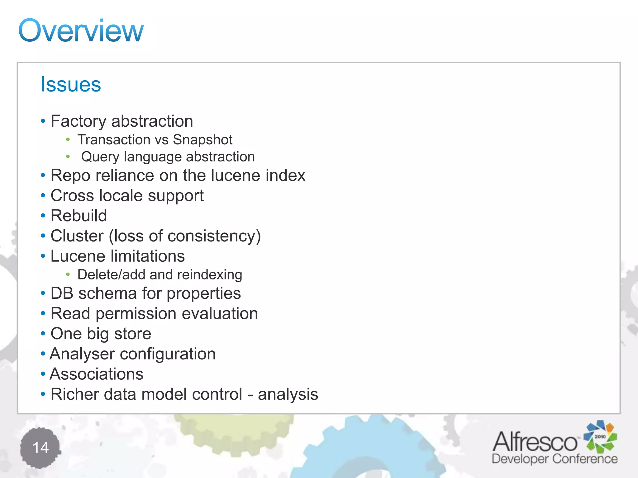 Alfresco Search Internals | PPTX | Databases | Computer Software and Applications