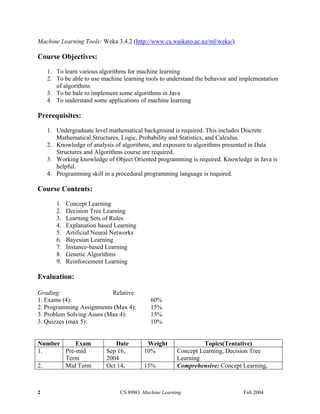 CS 898O : Machine Learning | PDF