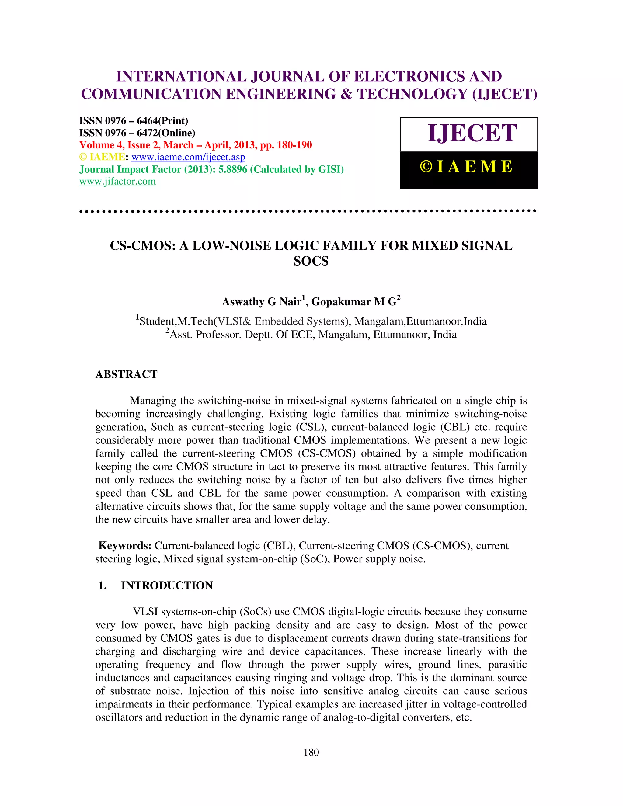 Cs cmos a low-noise logic family for mixed signal | PDF