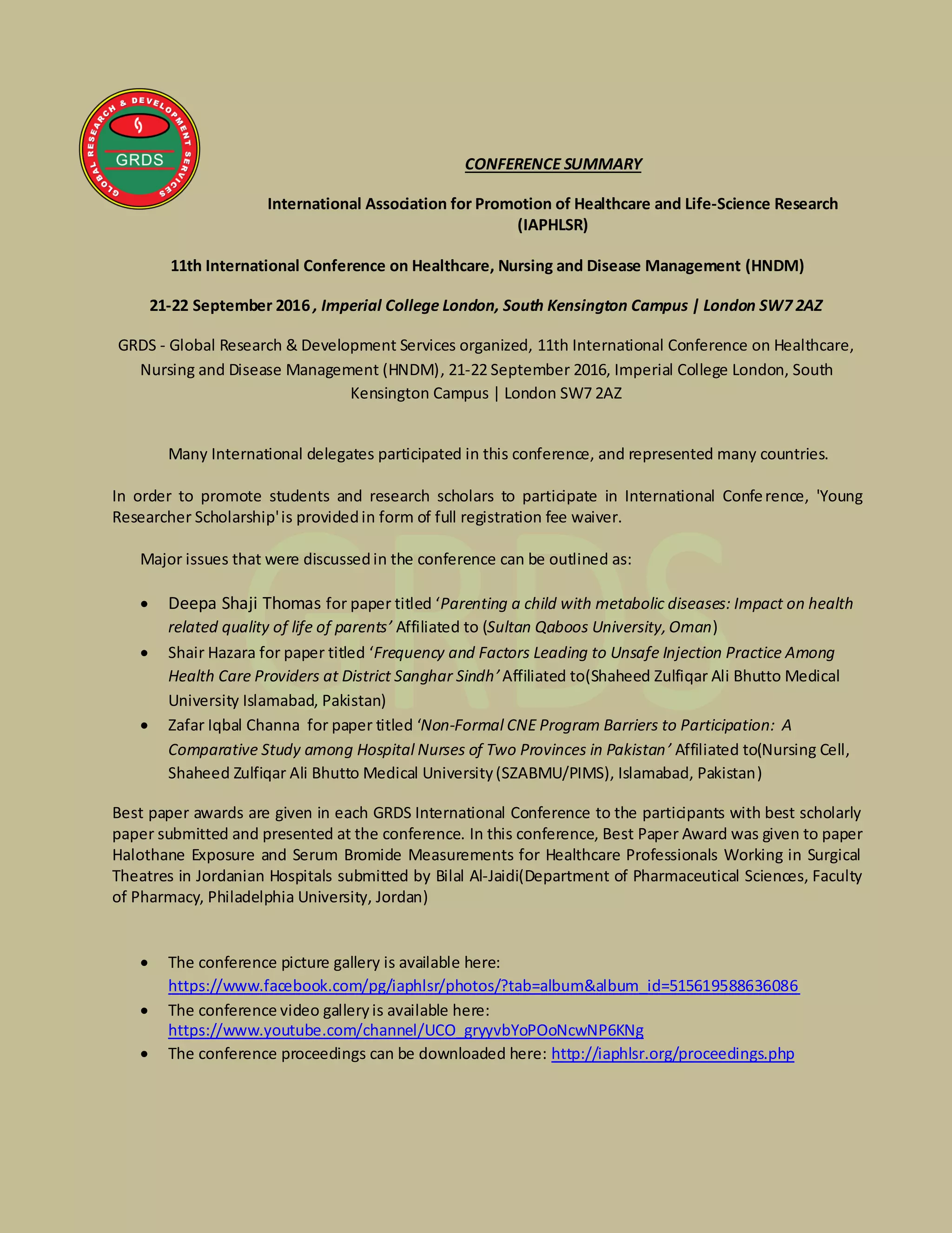 Cs-HNDM1 11th International Conference,London | PDF